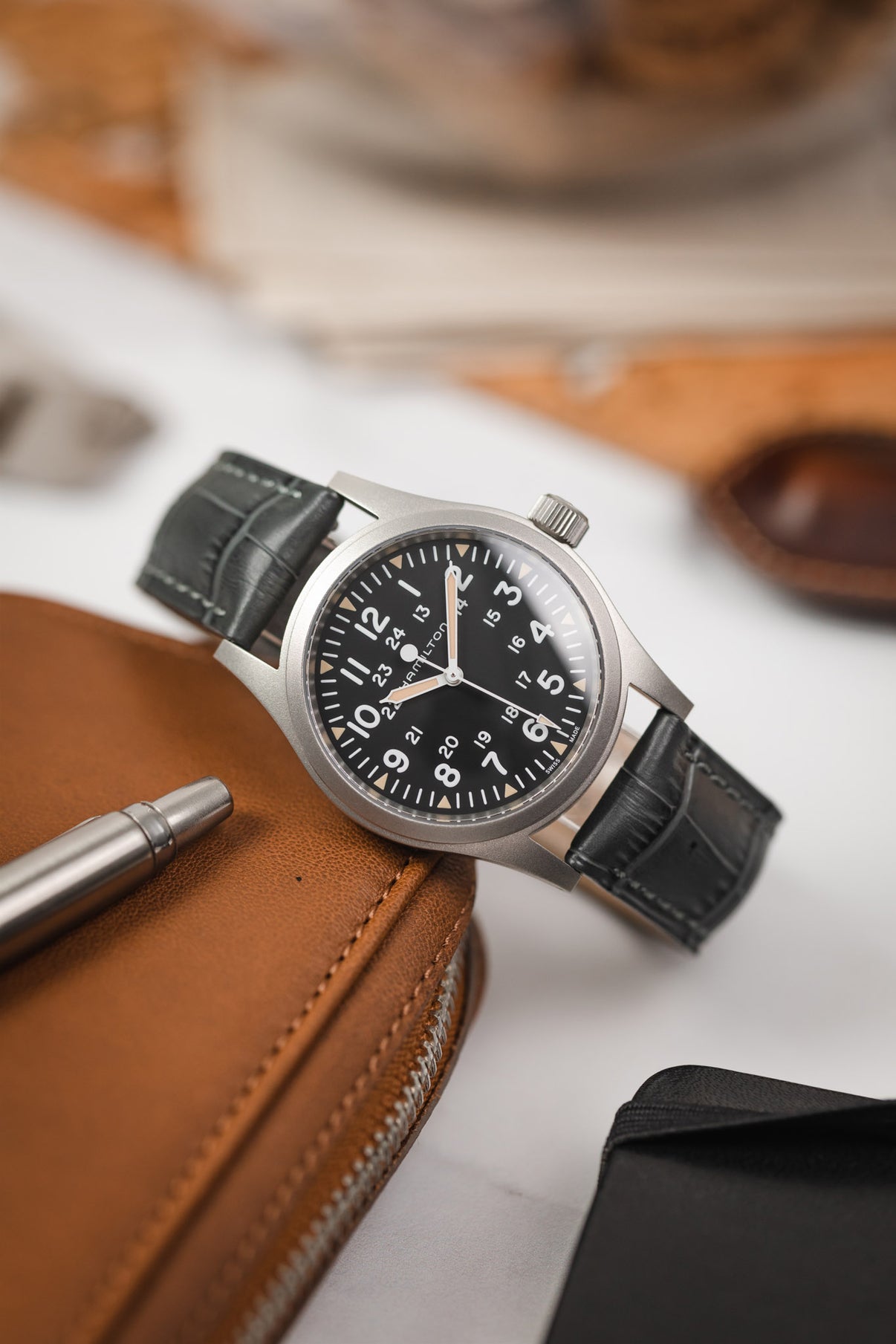 Hirsch DUKE Quick-Release Alligator Embossed Leather Watch Strap in GR ...